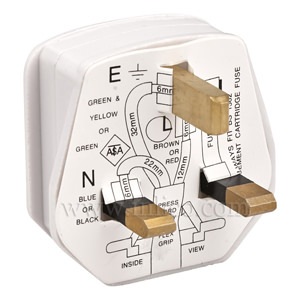 WHITE 13A PLUGTOP WITH 3A FUSE AND QUICK FIT CABLE RESTRAINT TO BS 1363 ...